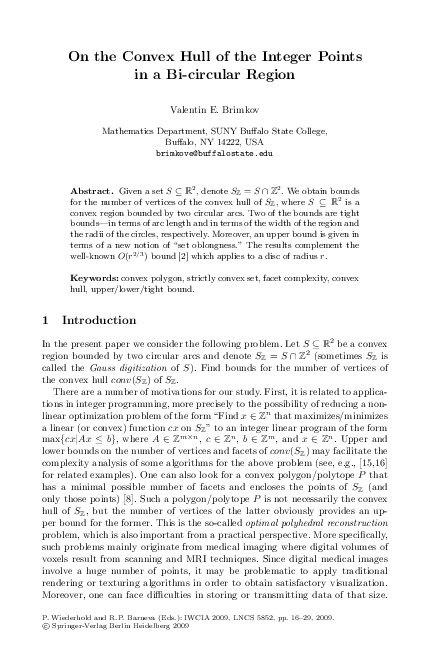 (PDF) On the Convex Hull of the Integer Points in a Bi-circular Region