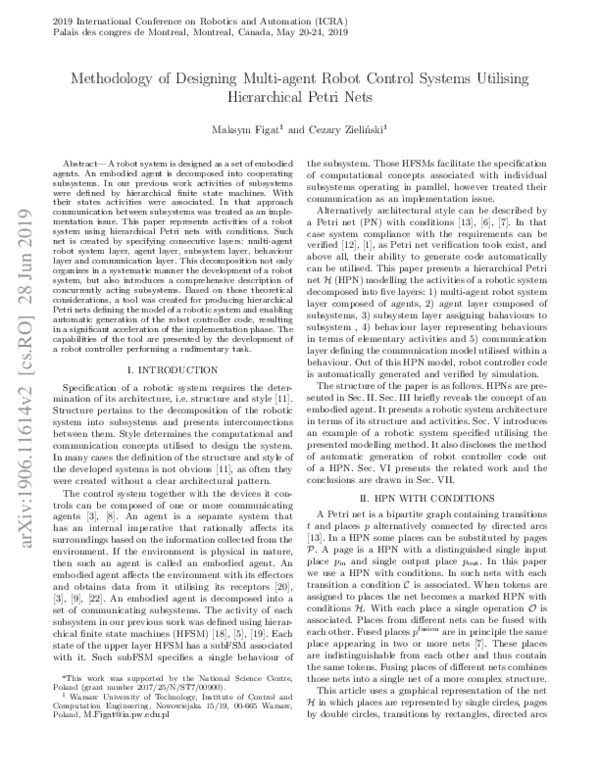 (PDF) Methodology of Designing Multi-agent Robot Control Systems Utilising Hierarchical Petri Nets