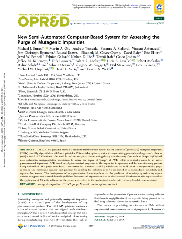 (PDF) A New Semi-Automated Computer-Based System for Assessing the Purge of Mutagenic Impurities