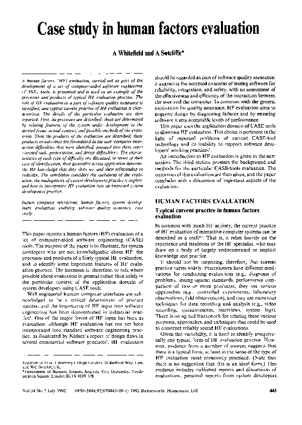 (PDF) Case study in human factors evaluation