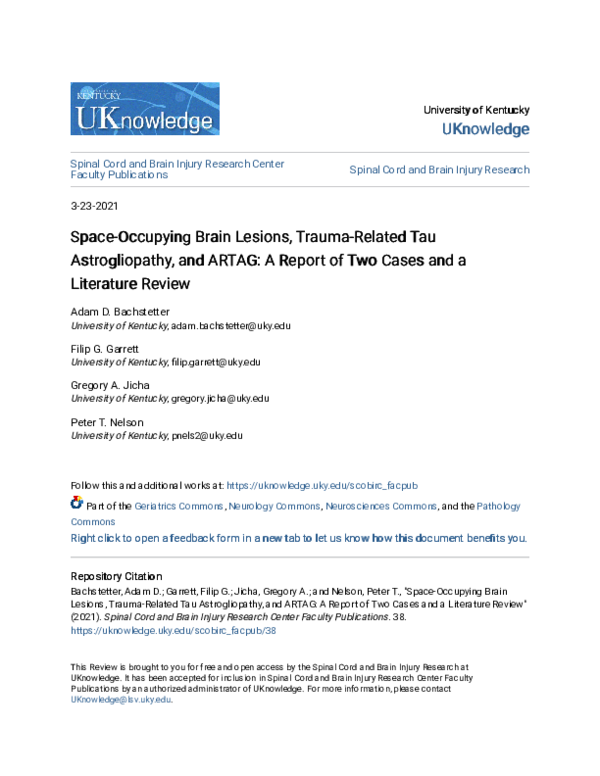 (PDF) Space-occupying brain lesions, trauma-related tau astrogliopathy ...