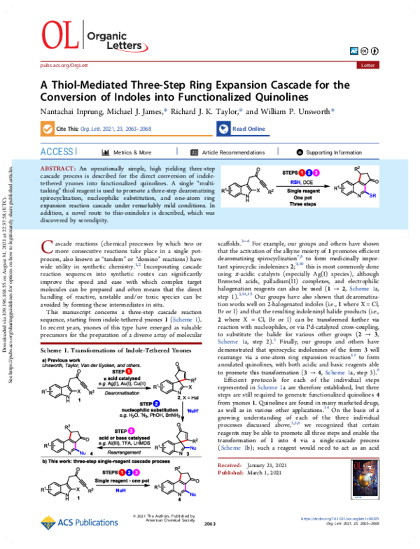 (PDF) A Thiol-Mediated Three-Step Ring Expansion Cascade for the ...