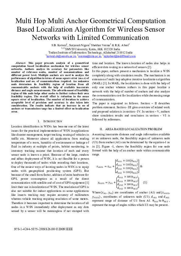 Pdf Multi Hop Multi Anchor Geometrical Computation Based Localization