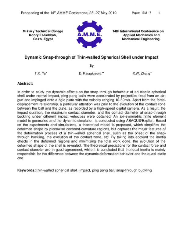 (PDF) Dynamic Snap-through of Thin-walled Spherical Shell under Impact