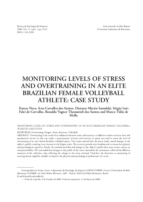 (PDF) Monitoring levels of stress and overtraining in an elite ...