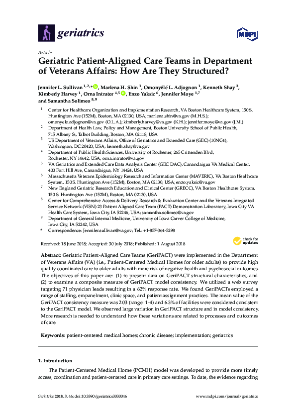 (PDF) Geriatric Patient-Aligned Care Teams in Department of Veterans ...
