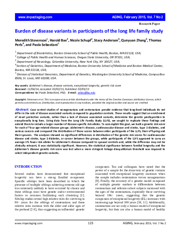 (PDF) Burden of disease variants in participants of the long life ...