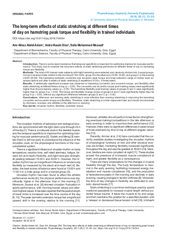 (PDF) The long-term effects of static stretching at different times of day on hamstring peak ...