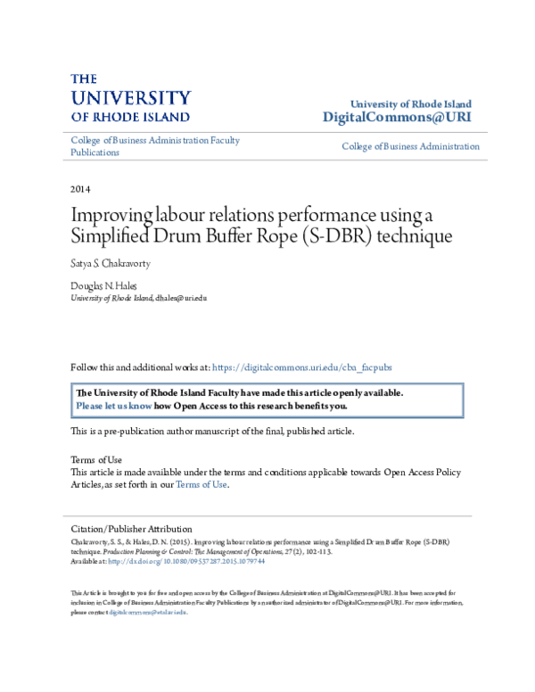 (PDF) Improving labour relations performance using a Simplified Drum ...