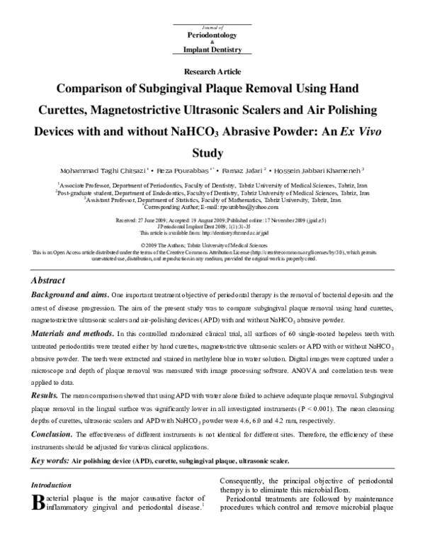 (PDF) Comparison of Subgingival Plaque Removal Using Hand Curettes ...