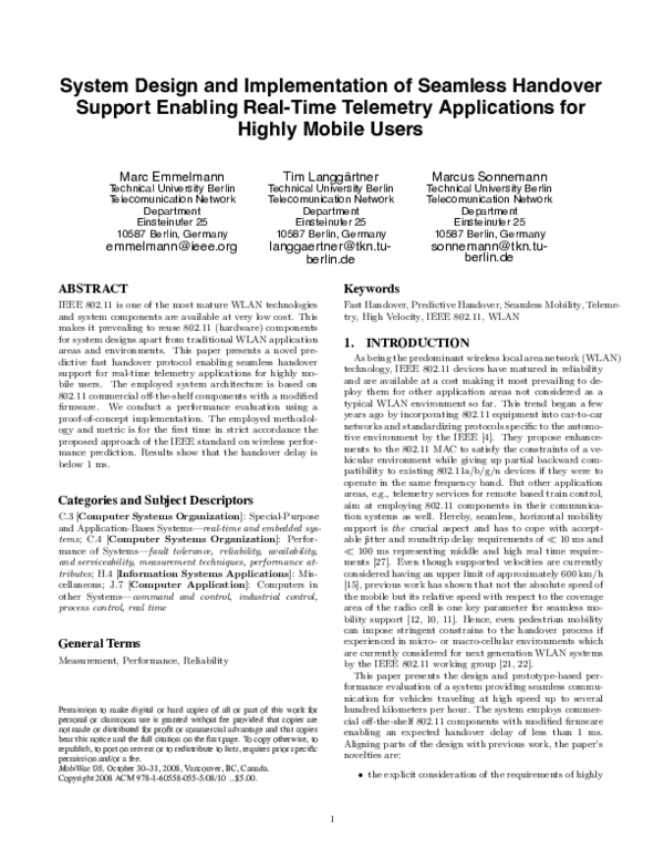 (PDF) System design and implementation of seamless handover support ...