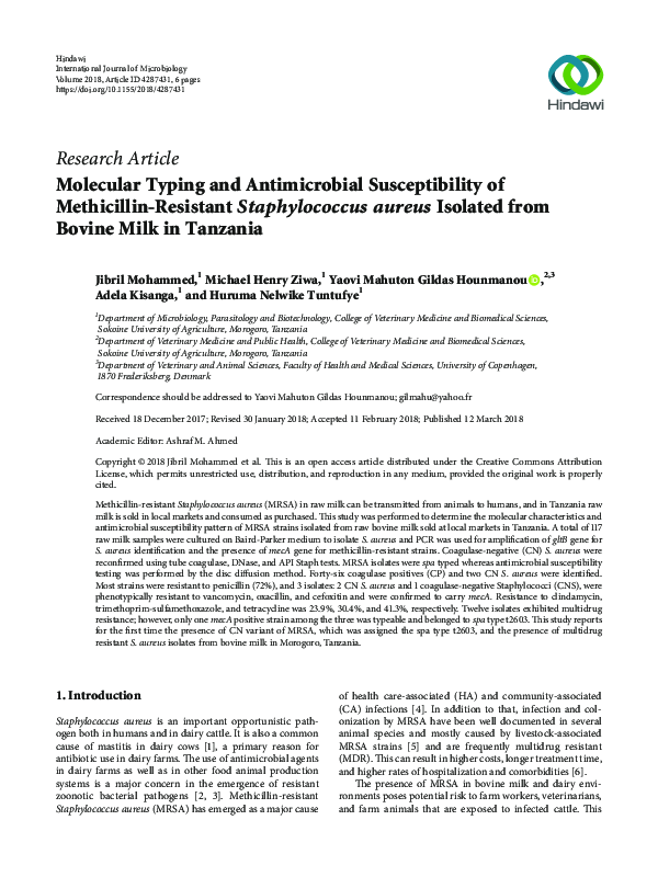 (PDF) Molecular Typing and Antimicrobial Susceptibility of Methicillin-Resistant Staphylococcus ...