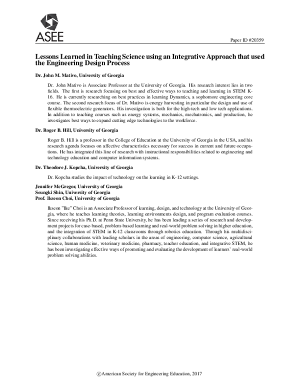 (PDF) Lessons Learned in Teaching Science using an Integrative Approach ...