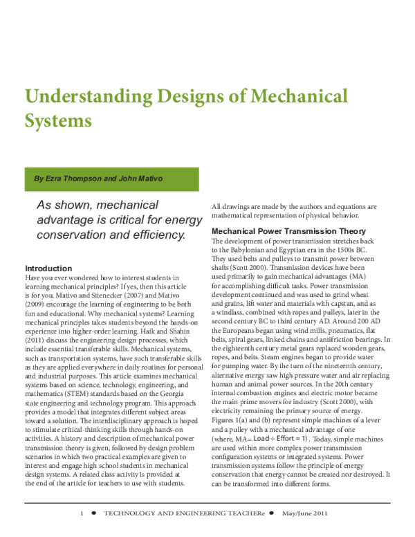 (PDF) Understanding Designs of Mechanical Systems