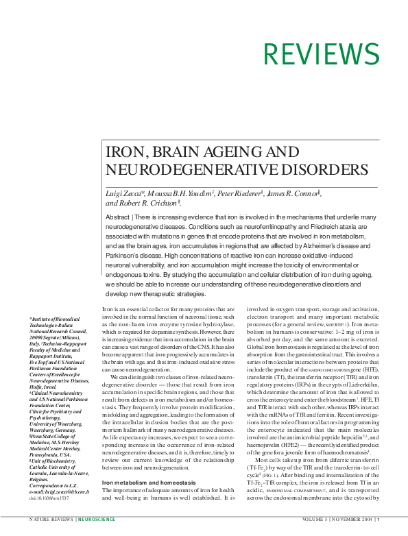 (PDF) Iron, Brain Ageing and Neurodegenerative Disorders