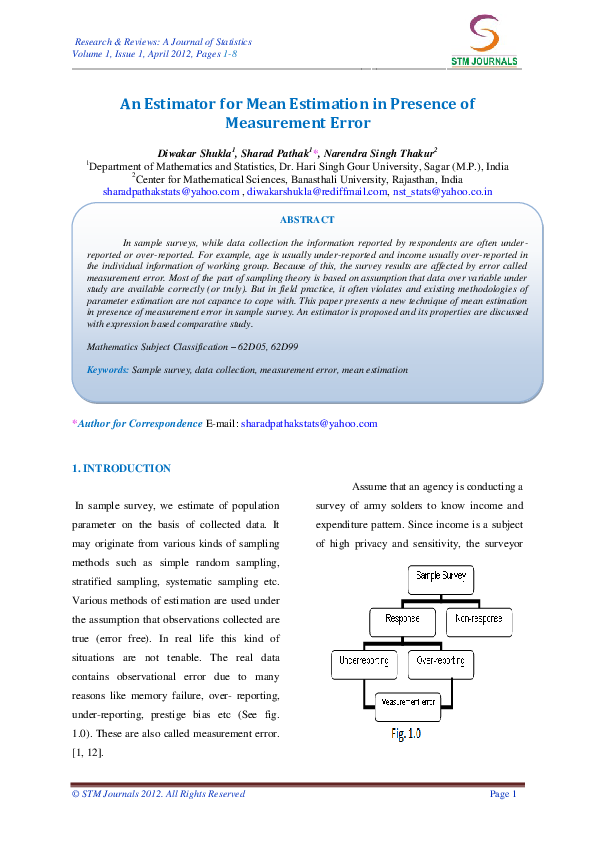 (PDF) An Estimator for Mean Estimation in Presence of Measurement Error