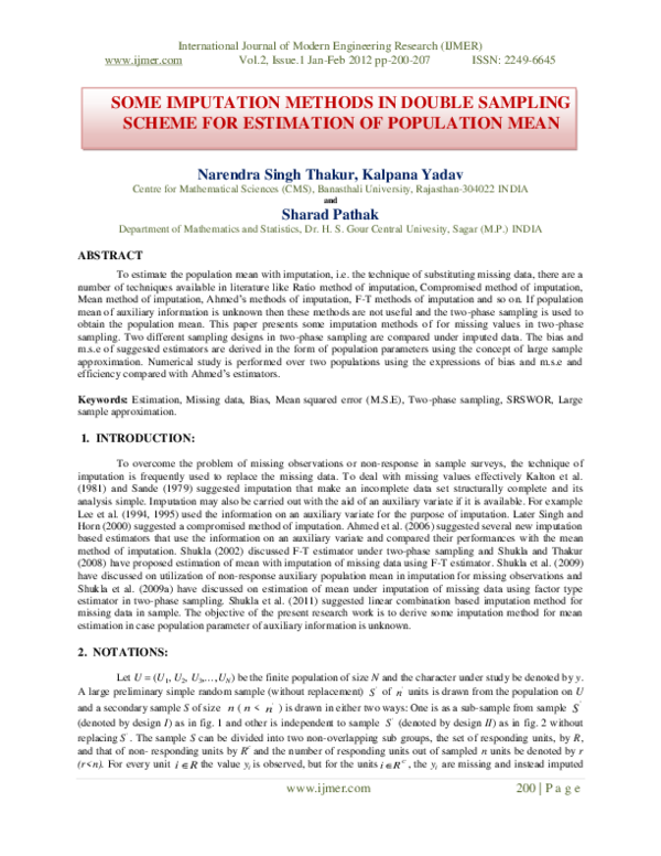 Pdf Some Imputation Methods In Double Sampling Scheme For Estimation Of Population Mean