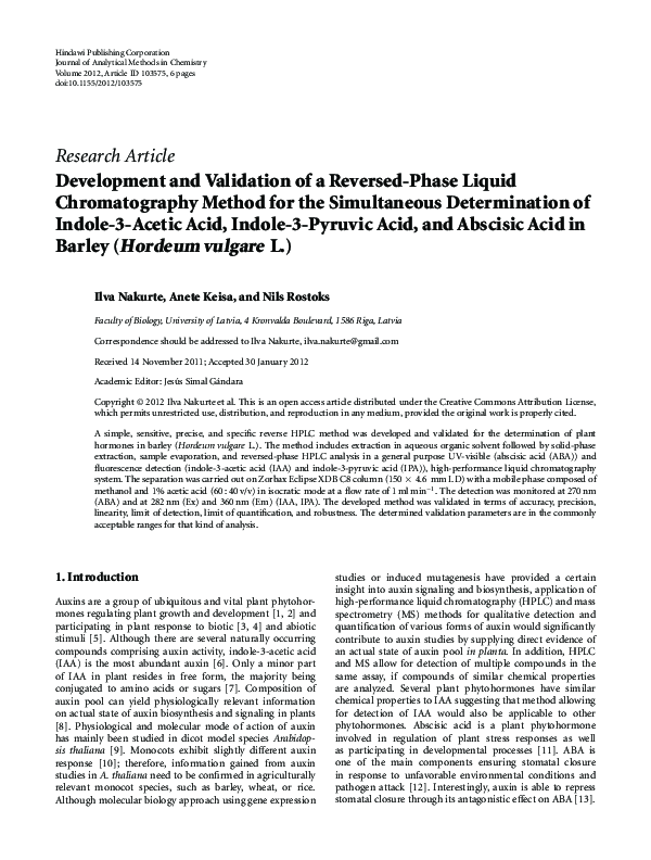 (PDF) Development and Validation of a Reversed-Phase Liquid Chromatography Method for the ...