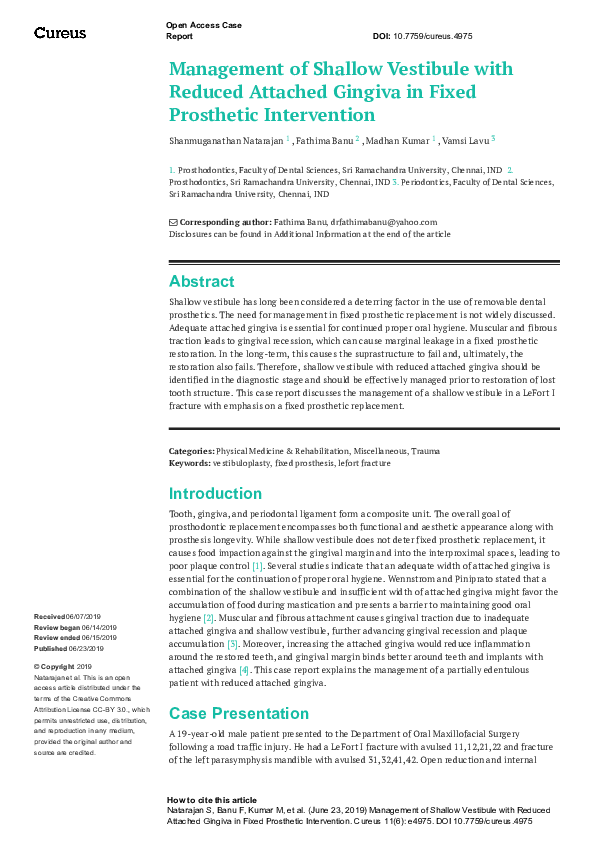 (PDF) Management of Shallow Vestibule with Reduced Attached Gingiva in ...