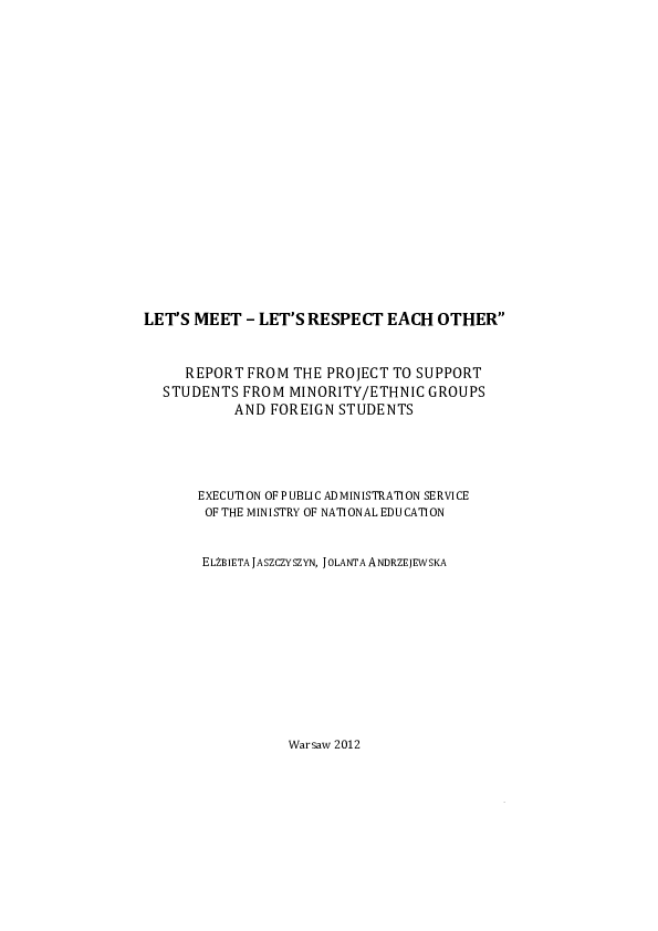 (PDF) Lets meet - let's respect each other" : report from the project ...