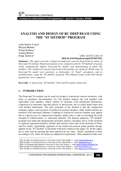 (PDF) Analysis and Design of RC Deep Beam Using the " ST Method " Program