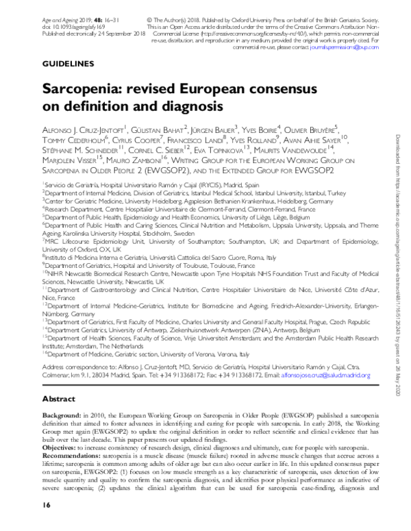 (PDF) Sarcopenia: revised European consensus on definition and diagnosis