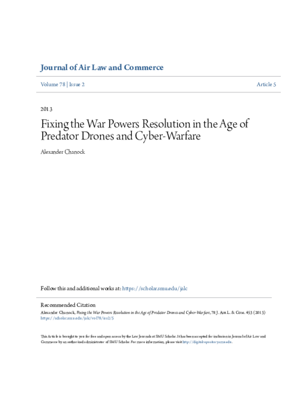 (PDF) Fixing the War Powers Resolution in the Age of Predator Drones ...