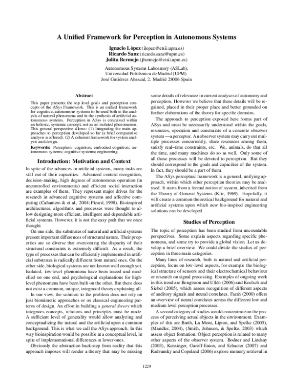 (PDF) A Unified Framework for Perception in Autonomous Systems
