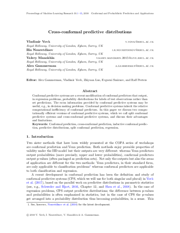 (PDF) Cross-conformal predictive distributions