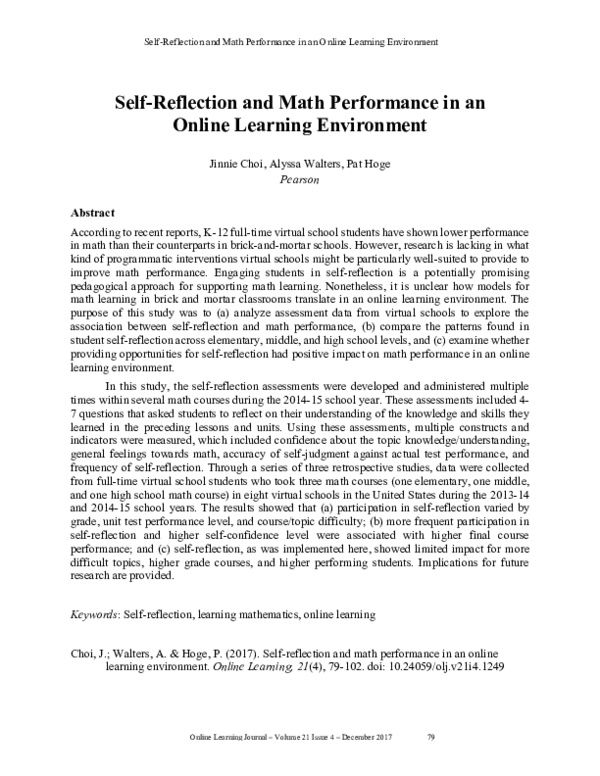 (PDF) Self-Reflection and Math Performance in an Online Learning ...