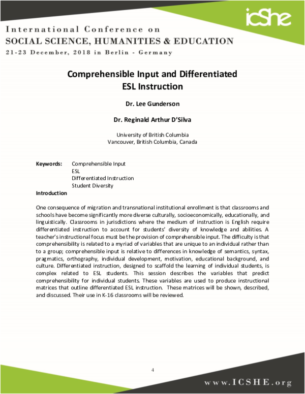(PDF) Comprehensible Input and Differentiated ESL Instruction