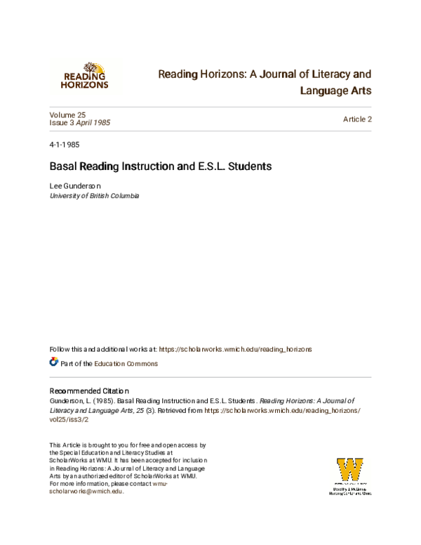 (PDF) Basal Reading Instruction and E.S.L. Students