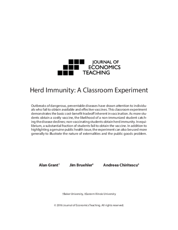 (PDF) Classroom Experiment on Herd Immunity