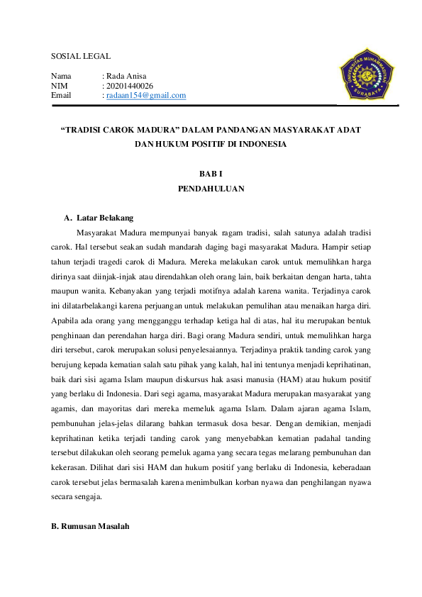 (PDF) “TRADISI CAROK MADURA” DALAM PANDANGAN MASYARAKAT ADAT DAN HUKUM ...
