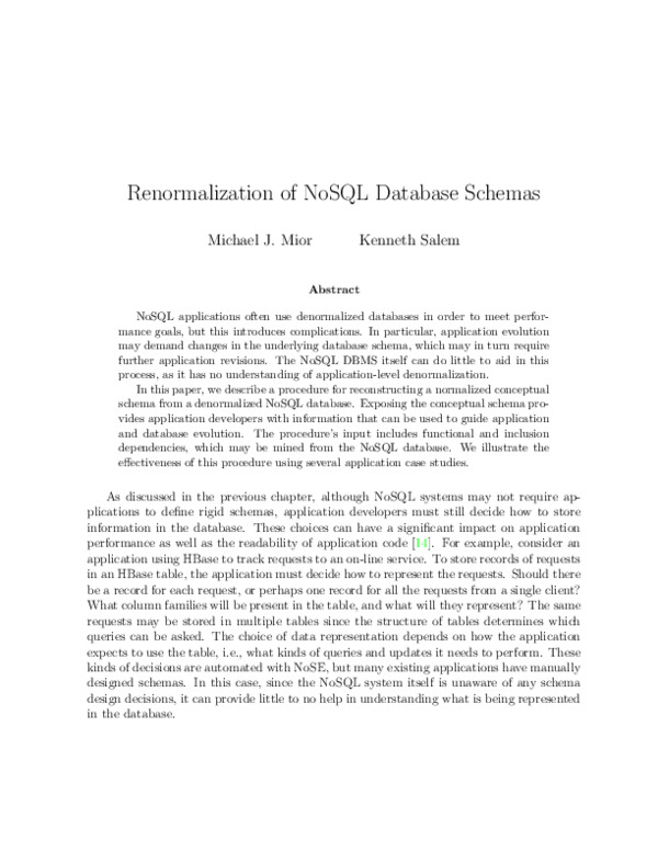 (PDF) Renormalization of NoSQL Database Schemas
