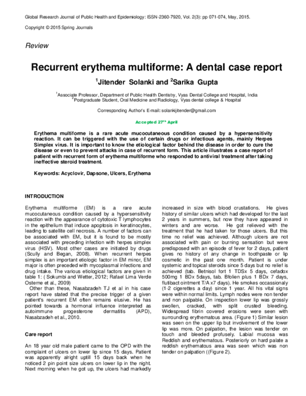 (PDF) Recurrent erythema multiforme: A dental case report