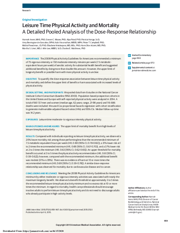 (PDF) Leisure Time Physical Activity and Mortality: A Detailed Pooled Analysis of the Dose ...