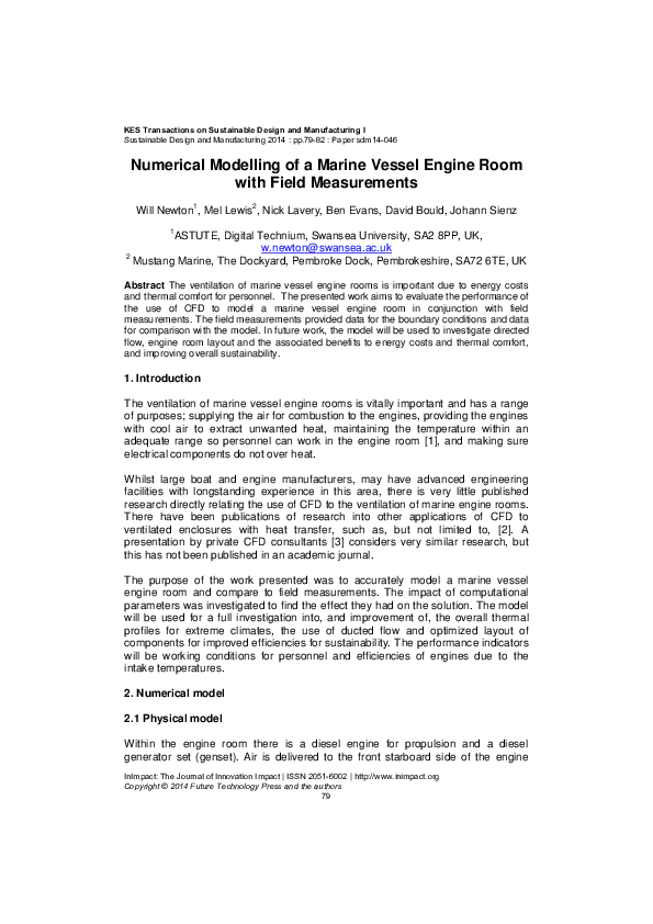 (PDF) Numerical Modelling of a Marine Vessel Engine Room with Field ...
