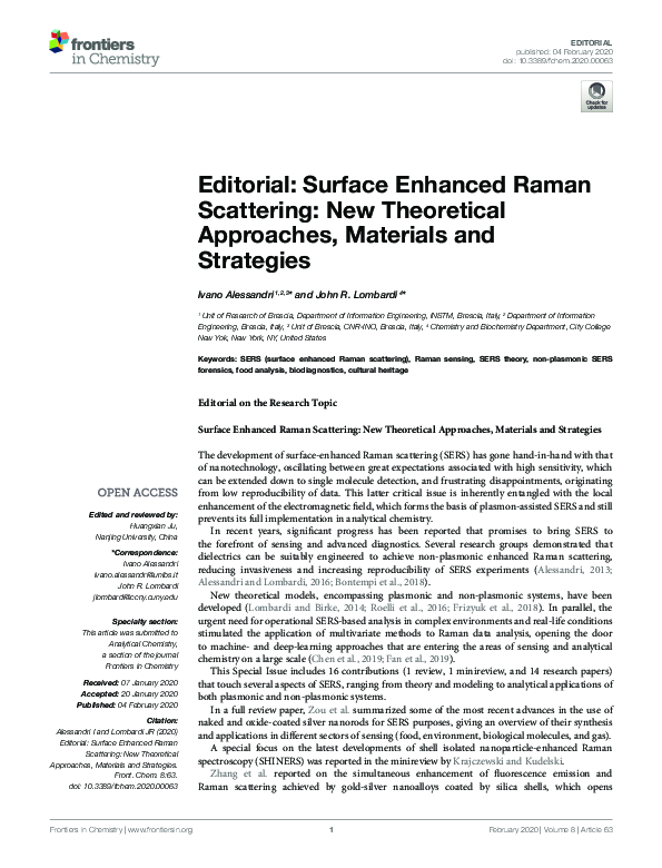(PDF) Editorial: Surface Enhanced Raman Scattering: New Theoretical ...