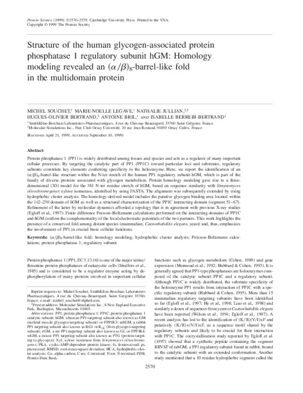 (PDF) Structure of the human glycogen-associated protein phosphatase 1 ...