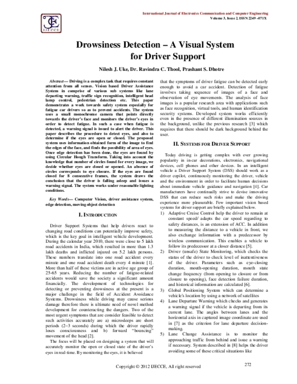 (PDF) Drowsiness Detection – A Visual System for Driver Support