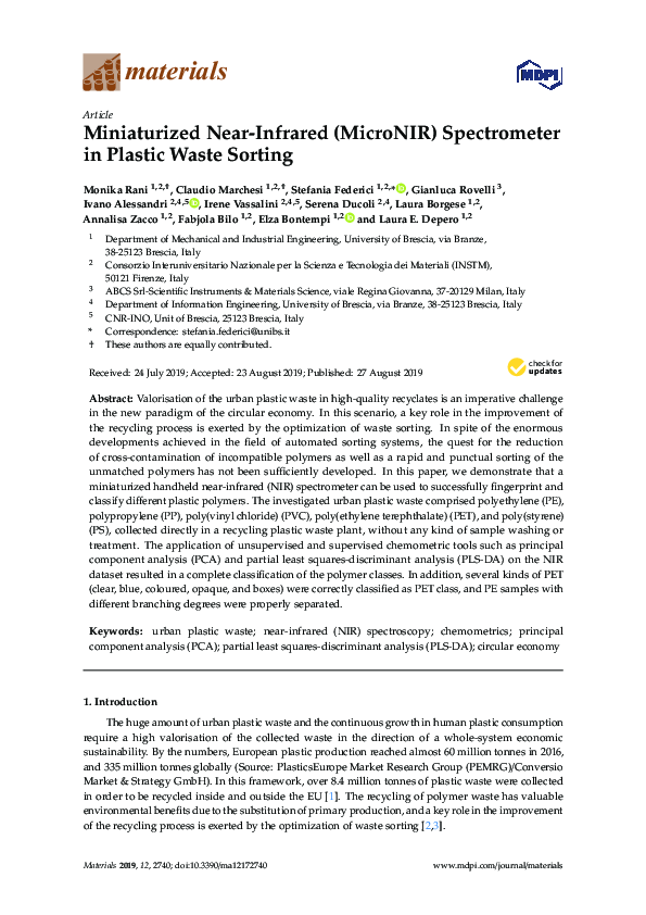 (PDF) Miniaturized Near-Infrared (MicroNIR) Spectrometer in Plastic ...