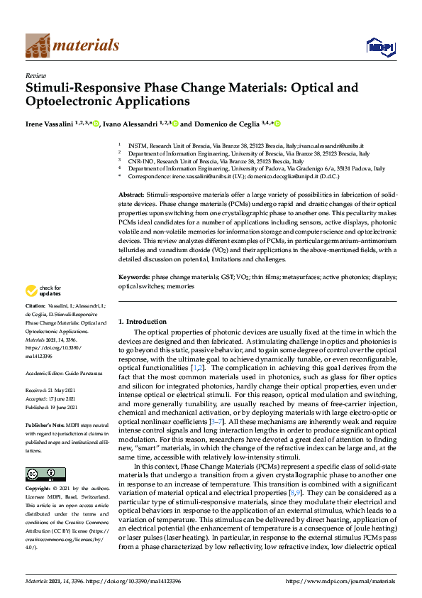 (PDF) Stimuli-Responsive Phase Change Materials: Optical and ...