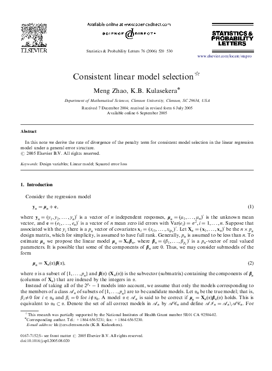 (PDF) Consistent linear model selection