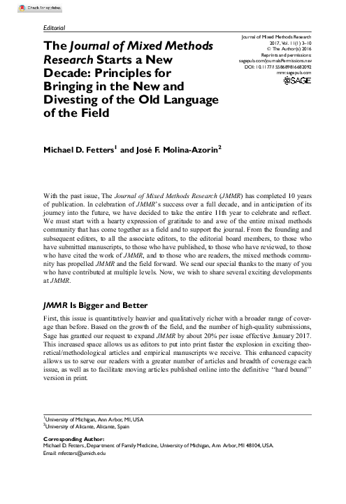 (PDF) The Journal of Mixed Methods Research Starts a New Decade