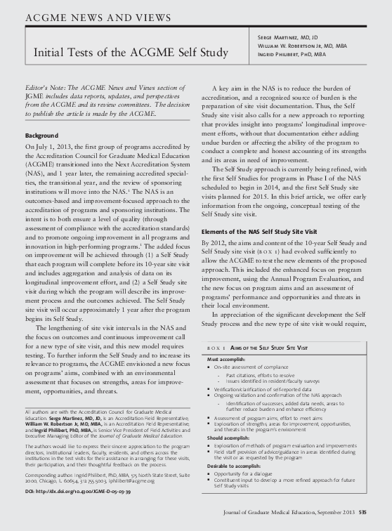 (PDF) Testing the ACGME Self Study for Accreditation