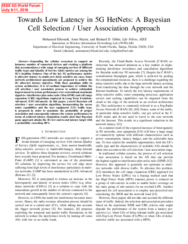 (PDF) Towards Low Latency in 5G HetNets: A Bayesian Cell Selection / User Association Approach