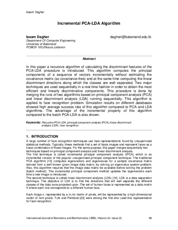 (PDF) Incremental pca-lda algorithm