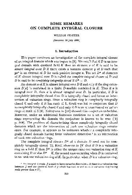 (PDF) Some remarks on complete integral closure