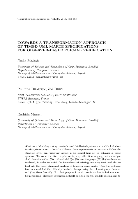 (PDF) Towards a Transformation Approach of Timed UML MARTE Specifications for Observer-Based ...